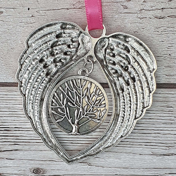 MEMORY PHOTO HANGING ANGEL WINGS & TREE OF LIFE CHARM – Inspired by Script